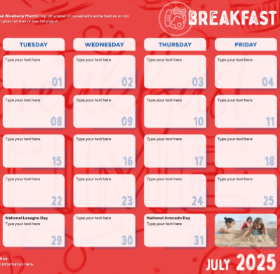 K-12 Monthly Menu Templates 2025-2026 School Year | Bell Institute